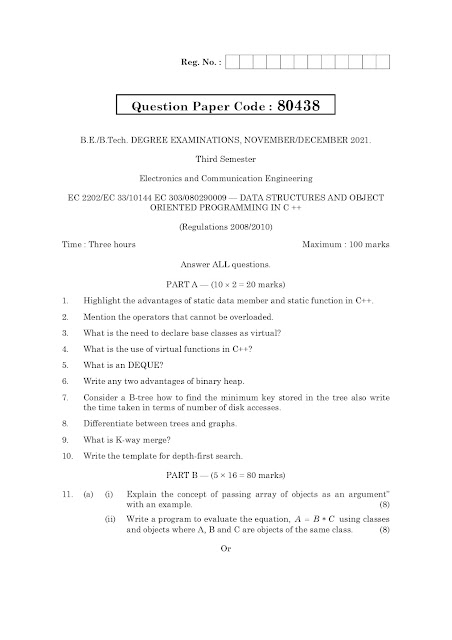 Anna University Ec 2202ec 3310144 Ec 303080290009 — Data Structures And Object Oriented